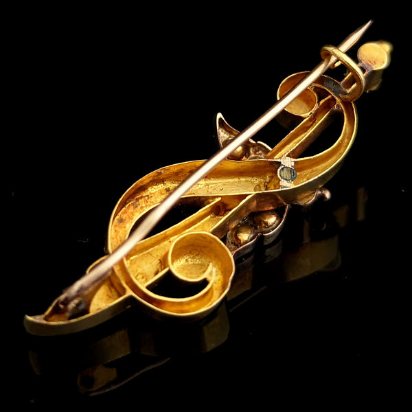 The Custer - Victorian Era Diamond Gold Dagger Brooch - SOHOJEWELERS