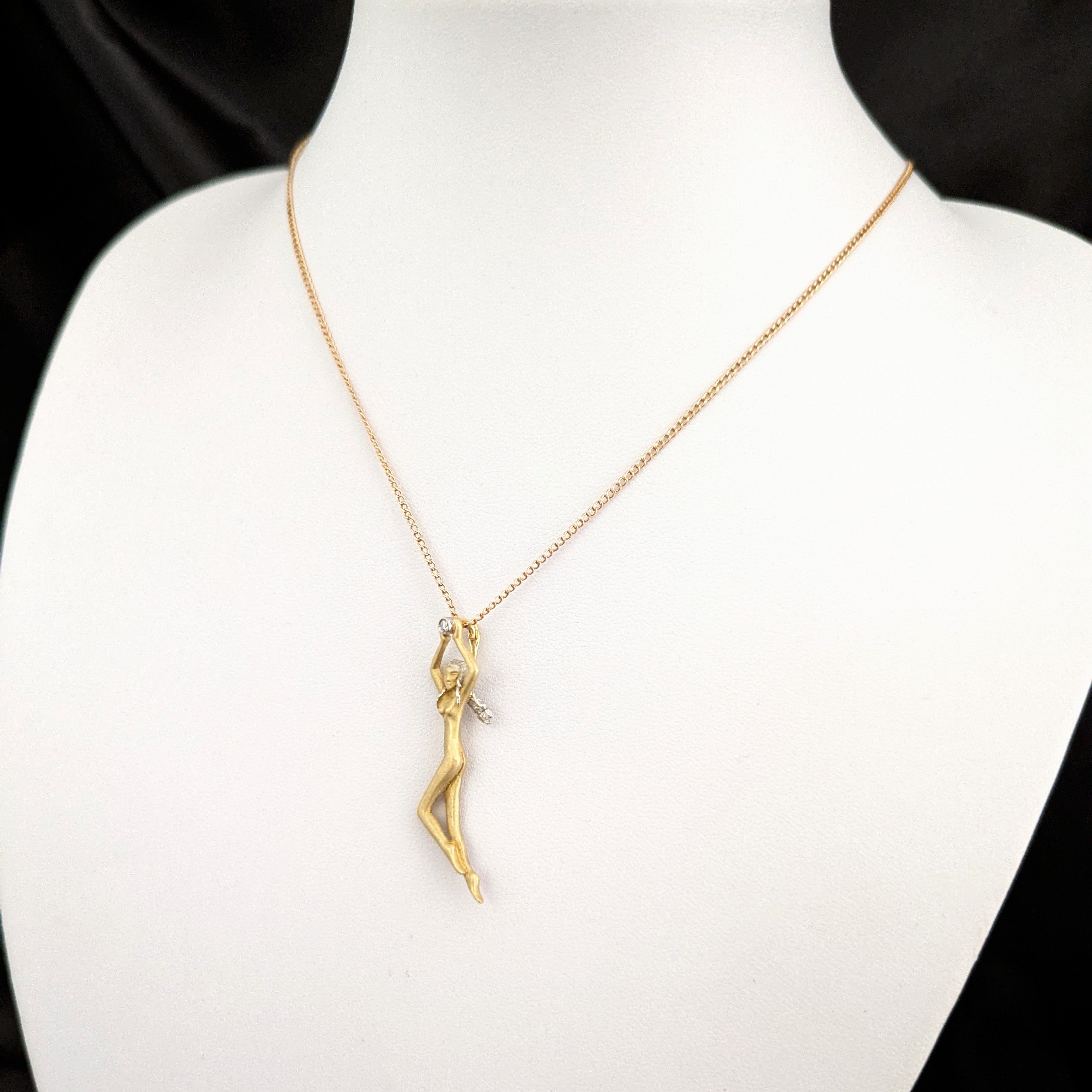 The Rosemont - 1970s Diamond 18k Gold Female Form Pendant with Chain ...