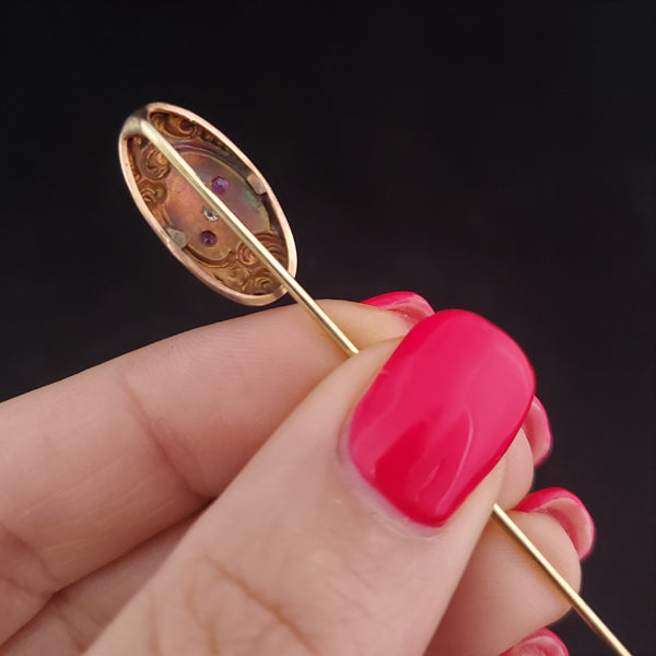 The Harpswell - Antique Diamond Ruby 14k Gold Repousse Stick Pin ...